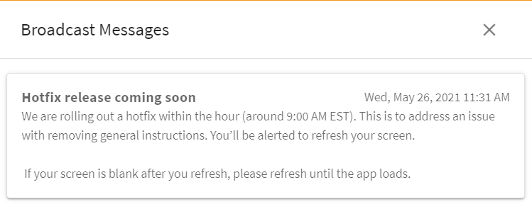 Broadcast Messages – Momentus Support Center