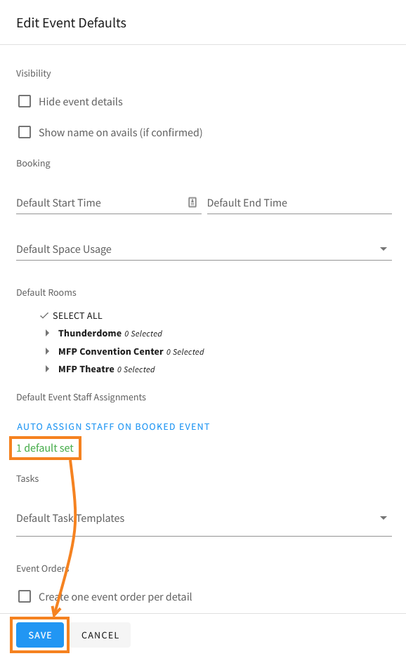 Set Default Event Staff Assignments Momentus Elite